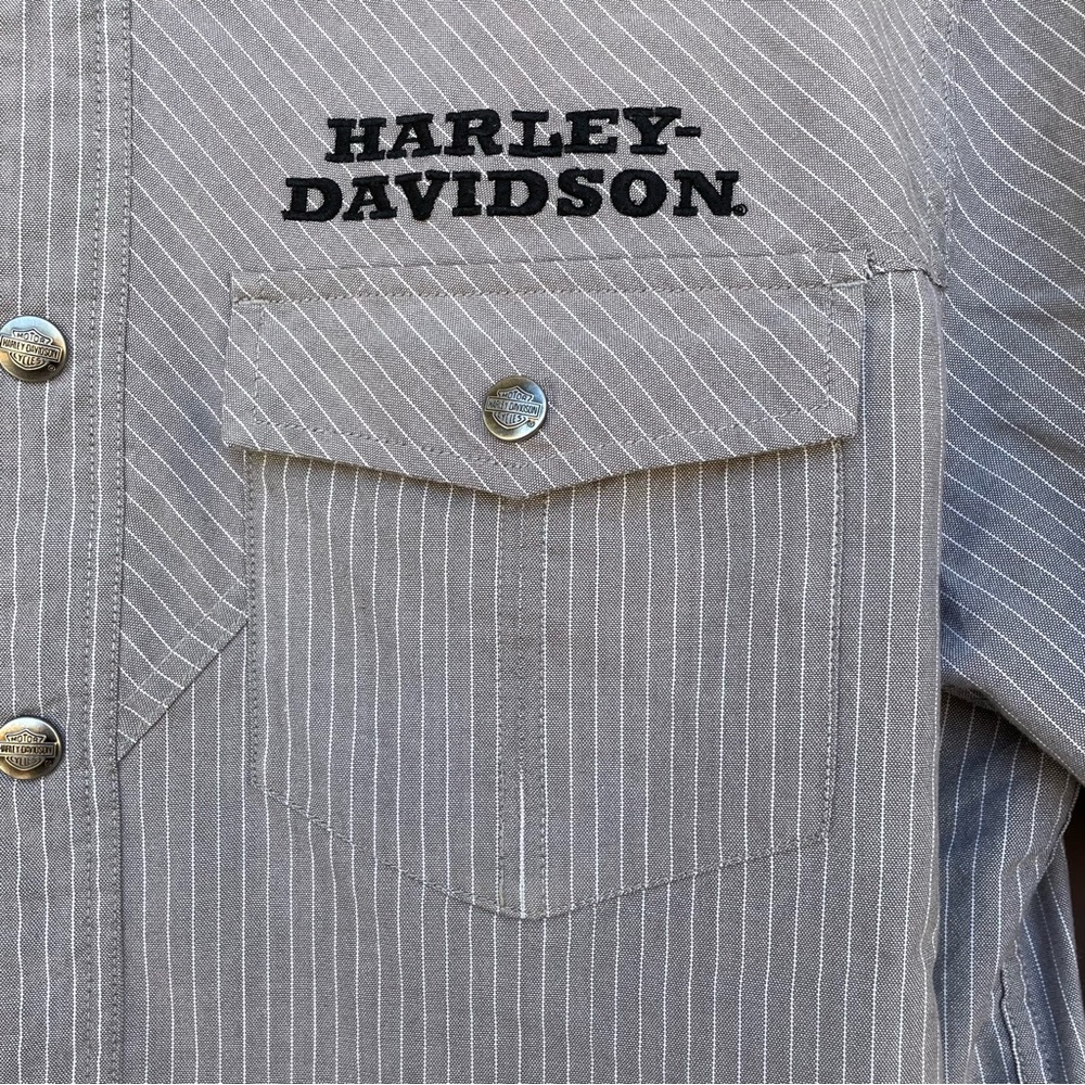 Harley-Davidson Grey W/ White Pinstripes Work Shirt L - Gem